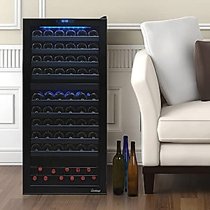 Vinotemp VT-122TS-2Z Cellar Cooler Refrigerator,Dual Zone Freestanding Wine Fridge with Adjustable Temperature Control, Glass Door and Safety Lock, 110 Bottle, Black, 24-Inch