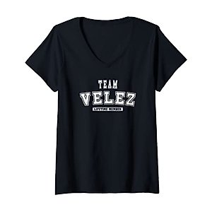 Womens Team VELEZ Lifetime Member Family Last Name V-Neck T-Shirt