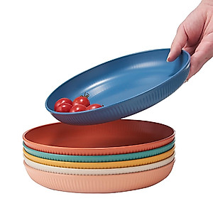 HXYPN 12 PACK 9 Inches Deep Dinner Plates Plastic Plates Reusable Unbreakable Kitchen Plate Sets Dishwasher and Microwave Safe Plates Wheat Straw Plates