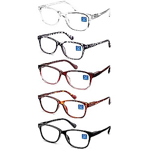 K KENZHOU 5-Pack Reading Glasses Blue Light Blocking, UV400 Ultra Lightweight Spring Hinge Eyeglasses, Computer/TV/Phone Readers, Anti Eyestrain, UV Glare, Blurry Vision, for Men & Women(150)