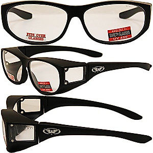 Global Vision 2 Pairs Clear and Smoke - Escort Fit Over Sunglasses ANZI Z87.1+ Safety Compliant