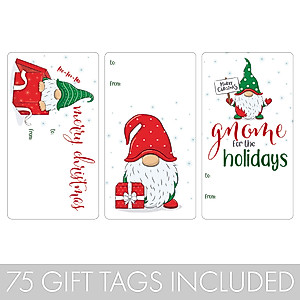 Christmas Gnome Gift Tags, Peel and Stick Christmas Gift Tags, Gnome Christmas Wrapping Paper Supplies - 75 Gift Wrap Tags