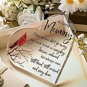 Sympathy Gifts Red Cardinal Gifts Memorial Gift Condolences Gift for Loss of Loved One Bereavement Grief Gifts in Memory of Mother Father Remembrance Glass Crystal Heart Gifts(6 x 6 Inch)
