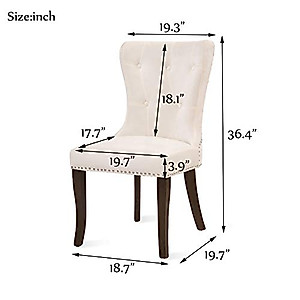 LZ LEISURE ZONE Dining Chairs Set of 6, Cream Upholstered Accent Chair Button Tufted Armless Chair with Nailhead Trim and Back Ring Pull