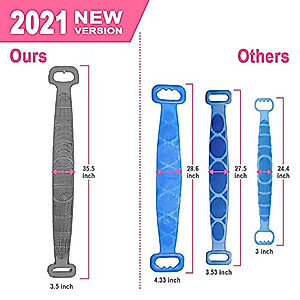 35.5"/90cm Silicone Back Scrubber for Shower Extra Long Double Sided Body Brush and Massage for Men and Women Fast Drying Travel Ready (Grey)