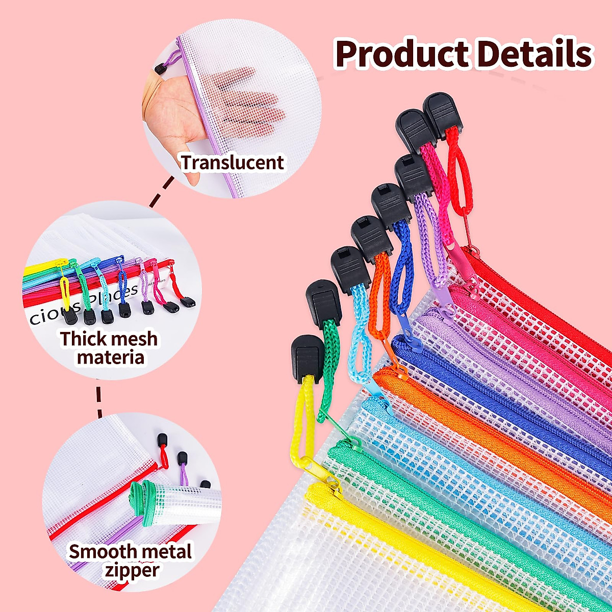 24pcs Mesh Zipper Pouch Bags - 8 Sizes Plastic Zipper Pouches for Organization, Mesh Bags with Zipper, Waterproof Clear Travel Pouches, UMETDO File Bag with Zipper for Office Supplies