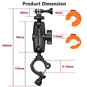 Motorcycle Bike Handlebar Mount for Gopro,Action Camera Clamp Holder with 360° Rotation, Electric Bicycle ATV Holder Handlebar with 1/4 Screw for GoPro Hero 11/10/9/8/7/6/5/4,Insta 360,OSMO
