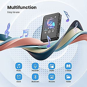 ZOOAOXO 64BG MP3 Player Bluetooth 5.2 with 2.4" Full Touch Screen,Portable Music Player with Speaker, HiFi Sound Quality, E-Book, Alarm Clock, Radio, Voice Recorder, Headphones Included