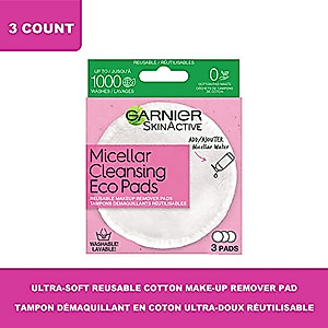 Garnier SkinActive Micellar Cleansing & Makeup Remover Eco Pads, Ultra-soft Reusable Microfiber Pad, 3 Count (Packaging May Vary)