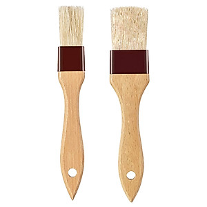 UOUYOO 2 Pieces Pastry Brushes Basting Boar Bristles and Beech Hardwood Handles 1 Inch, 1 1/2 Inch Oil Brush for Barbecue Spreading Butter Cooking Baking Brush