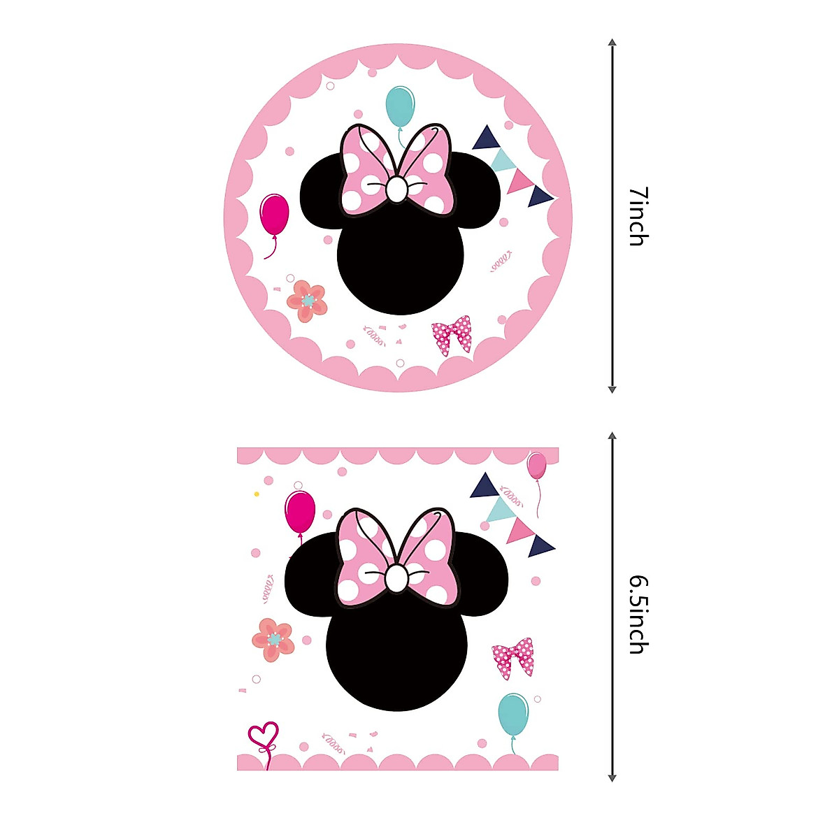 Birthday Party Supplies for Pink Minnie, Include 20 Plates and 20 Napkins, Pink Minnie Birthday Party Decorations