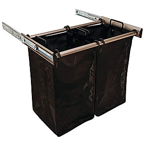 TAG Hardware Full Extension Pullout Laundry Hamper with Removable Bag Matt Nickel (Width (24") 610 mm - 2 removable small bags)