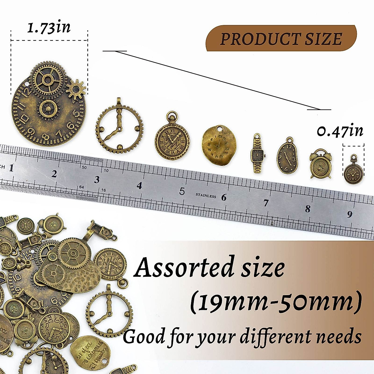 JIALEEY Antiqued Bronze Clock Face Charm Pendant, Wholesale Bulk Lots Mixed Gears Steampunk Charms Pendants DIY for Necklace Bracelet Jewelry Making and Crafting, 100g(38PCS)