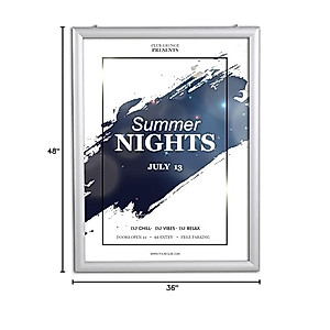M&T Displays Portable Snap Poster Frame 36x48 Inch Silver 1.77" Aluminum Profile, Front Loading Wall Mounting Display for Photo Picture Document Certificate Mitered Corner Anti Glare Cover