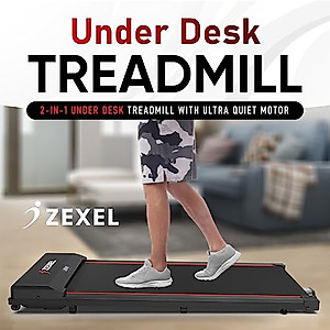Under Desk Treadmill for Home Office Walking Pad Jogging Running Ultra Flat Slim Under Desk Fitness Workout Remote Control ZEXEL F2200 with Timer