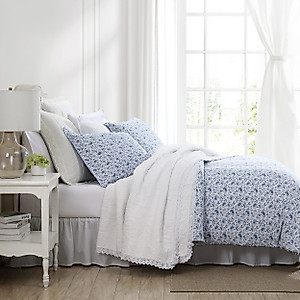 Laura Ashley - King Duvet Cover Set, Cotton Sateen Bedding with Matching Shams, Elegant & Silky-Smooth Home Decor (Lorelei Blue, King)