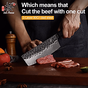 Ink Plums 6.7 Inch Kitchen Usuba Knife,Vegetable Cleaver Knife Asian Nakiri Knife,Stainless Steel With Hand-forged,Olivewood Handle and Gift Box for Family & Restaurant