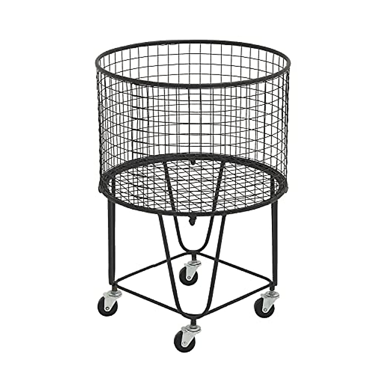 CosmoLiving by Cosmopolitan Metal Deep Set Metal Mesh Laundry Basket Storage Cart with Wheels, 17" x 17" x 25", Black