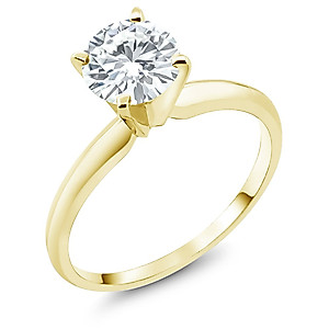 14K Yellow Gold Forever One Moissanite from Charles & Colvard Solitaire Engagement Ring For Women (1.00 Cttw, Round 6.5MM, Available In Size 5, 6, 7, 8, 9)