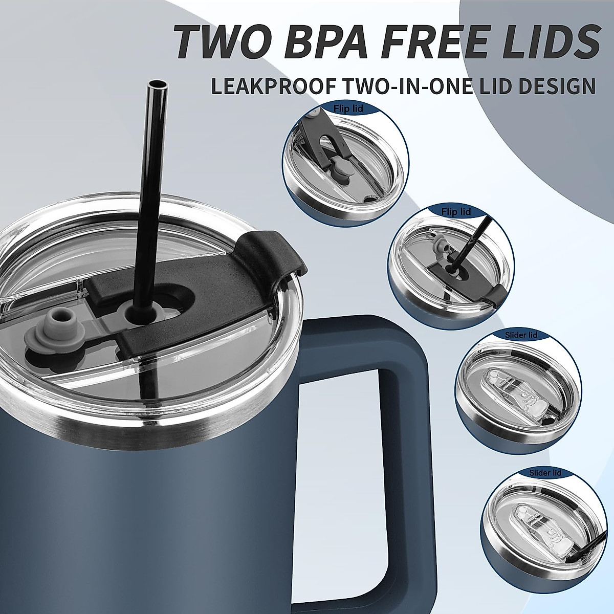 GUDEMAO 40 oz Tumbler with Handle, Insulated Tumbler with Lid and Straw, Reusable Stainless Steel Vacuum Insulated Cup, 100% Leak Proof Thermal Travel Coffee Mug Cup for Cold and Hot (Deep Blue)