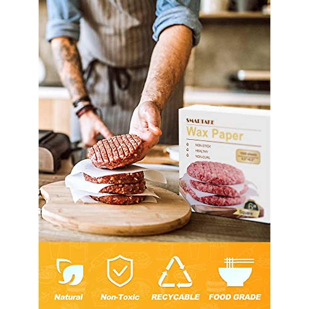 SMARTAKE 6 x 6 Inches Wax Paper, 1000 Pcs Non-Stick Hamburger Patty Paper, Square Sandwich Separators Wrap Paper, for Lunch, Restaurants, Barbecues, Picnics, Parties, Barbecue, White