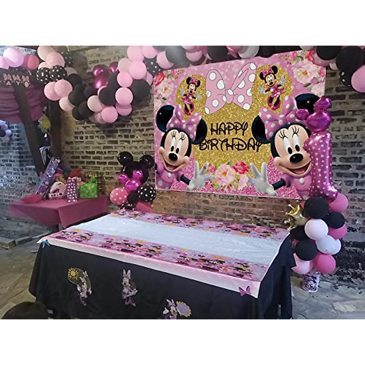 Pink Mouse Backdrop and Tablecloth for Gilrs Birthday Party Mouse Glitter Hapyy Birthday Backdrop 6x4ft Mouse Tablecloth Baby Shower Cake Table Decoration