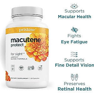 Natural Eye Health Vitamins with Bilberry Zeaxanthin Lutein - Macular Support Supplement, Formula Based On AREDS2® Clinical Trials Plus Carotenoids Quercetin EGCG - Macutene® Protect (60 Capsules)
