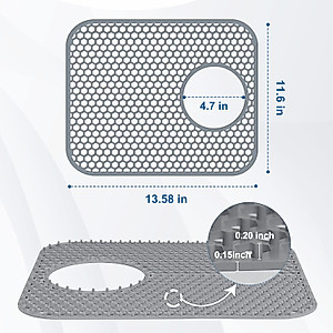 Bestjing Silicone Sink Protector, 13.58''x 11.6'' Rear Drain Kitchen Sink Mats Accessory, Folding Non-Slip Heat Resistant Sink Mat Grid for Bottom of Stainless Steel or Porcelain Sink (Rear Hole)