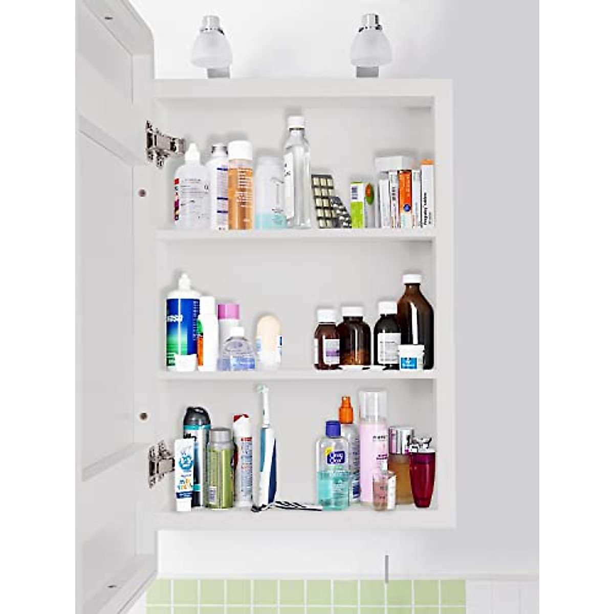 16'' W 24'' H Wood Framed Medicine Cabinet Organizer with Mirror Surface Mounting or in-Wall Installation (White)