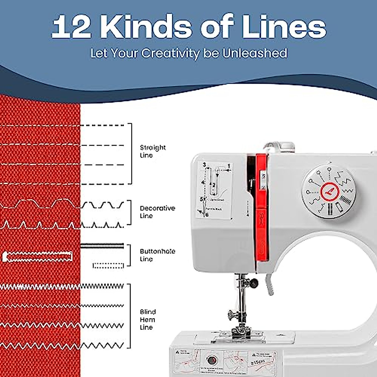WALLECOM Portable Sewing Machine for Beginners and Kids with 12 Stitch Applications, Dual Speed, and Reverse Stitch- Small Sewing Machine with Foot Pedal, Easy to Use Electric Mini Sewing Machine