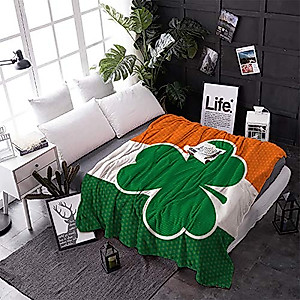 Luxury Extra Soft Throw Blanket St. Patrick's Day Irish Flag Printed Flannel Fleece Reversible Blankets Super Warm Cozy Couch Blanket 60x80Inches