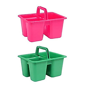 Kids Arts & Crafts Small Plastic Caddies with Handles, 3 Compartments, Assorted Colors 4-ct Set