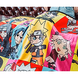 Naruto: Shippuden Character Collage Fleece Throw Blanket With Sherpa Backing | Plush Soft Cover For Sofa and Bed