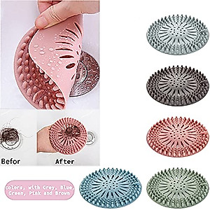 Hair Catcher Rubber Stopper Shower Drain Covers for Bathroom, Bathtub, Handbasin, Tub, Kitchen, Sink, Strainer, Sewer, Plug, Filter, Trap, Home, Drain Protectors, Easy to Install and Clean 5 Pack