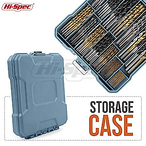 Hi-Spec 130pc Multi SAE Drill Bit Set. 11 Sizes 1/16in to 3/8in. Metal, Wood, Plastic, Dryall, Brick & Concrete Drilling. HSS Titanium, Masonry & Brad Point Steel Bits All in a Tray Case