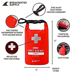 Breakwater Supply™ Waterproof Marine First Aid Kit Boat Safety Tool Kit, 100 Piece AFAK Emergency Supplies in Dry Bag, IFAK Trauma Kit for Kayaking, Jet Ski, Fishing, Surfing, Sailing, Canoeing (Red)