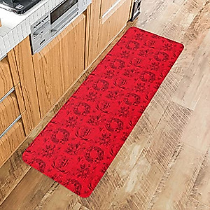 Libaoge Kitchen Mat Rug 1 PCS Christmas Santa Claus Poinsettia Flowers Wreath Red Runner Rug Anti-Fatigue Comfort Memory Foam Standing Mat Non-Slip Floor Door Mat for Bathroom Bedroom 18x47in