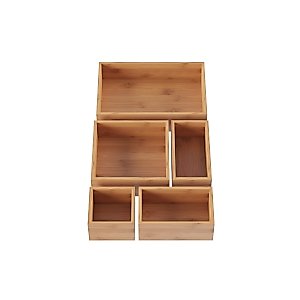 Lavish Home Drawer Organizer – 5 Compartment Modular Natural Wood Bamboo Space Saver Tray Storage for Kitchen, Office, Bedroom and Bathroom