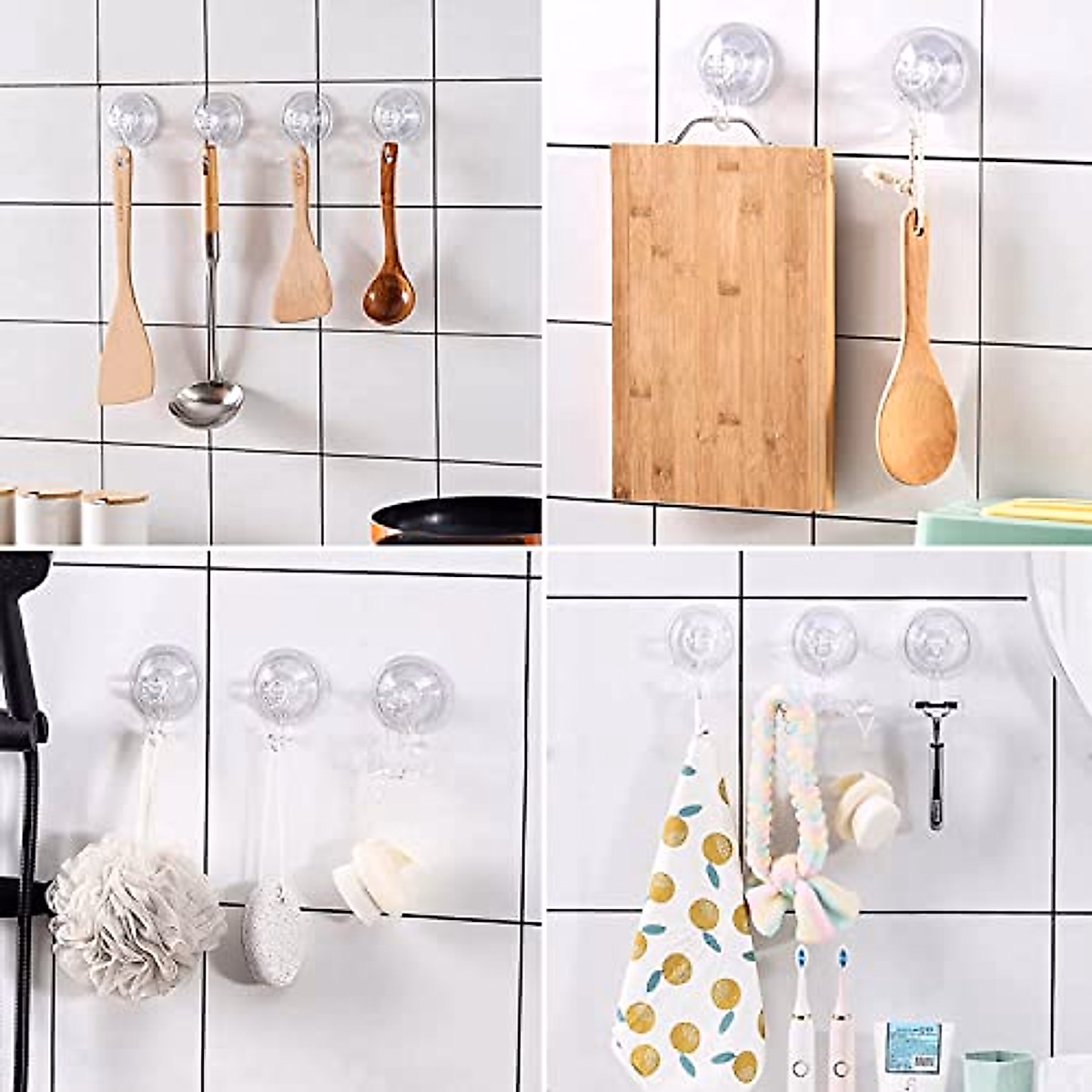 Ayssny Suction Cup Hooks, Large Clear Vacuum Suction Shower Hooks Bathroom Wall Kitchen Hooks for Shower, Reusable Heavy Duty Hooks for Loofah Wreath Hangers Wreath Holders for Front Door Glass Window