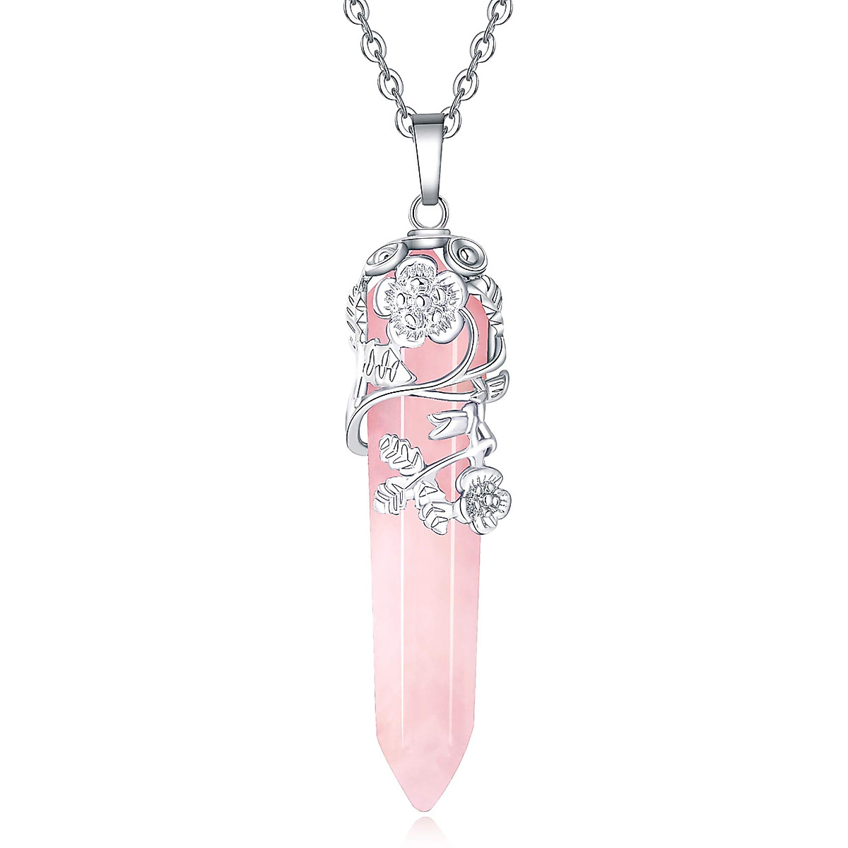 XIANNVXI Rose Quartz Necklace Pink Necklace Mothers Day Gifts Crystal Necklaces for Women Healing Crystal Necklaces Flower Pendant Spiritual Jewelry