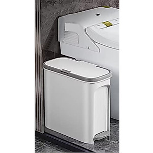 Feisco Small Trash Can with Lid,4 Gallon Trash Can with Foot Pedal and Press Type Lid,Small Bathroom Trash Can Wastebasket Garbage Container Bin for Bathroom Bedroom Kitchen Office (1, White)