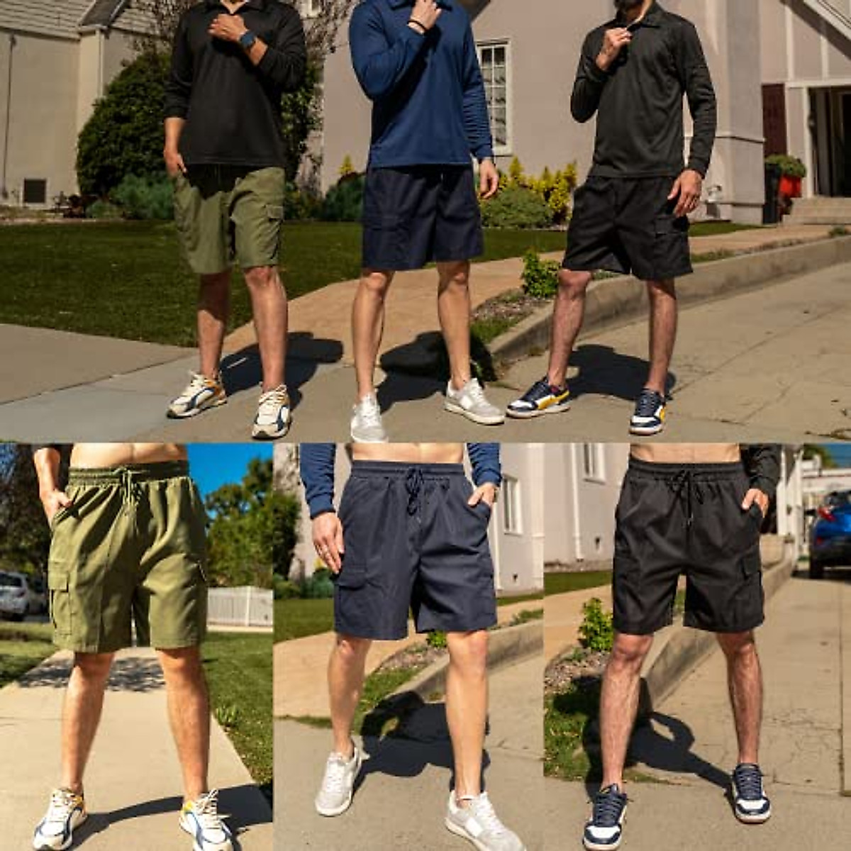 Wataxii Men's Elastic Waist Cargo Shorts Quick Dry Work Shorts Lightweight Hiking Shorts with Multi-Pocket