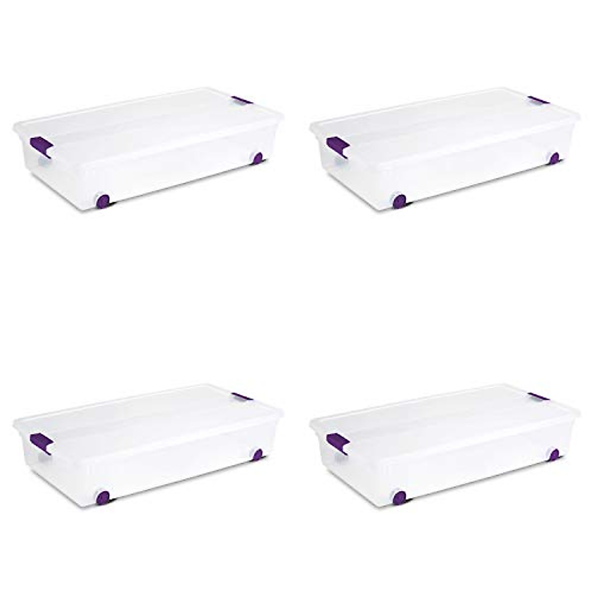 SteriliteSterilite 17611704 60 Quart/57 Liter ClearView Latch Wheeled Underbed Box, 4-Pack & 18 Quart Clear Plastic Stackable Storage Container Bin Box Tote