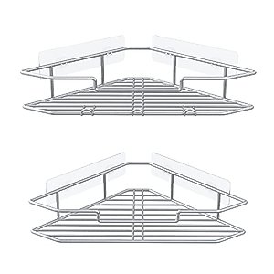 WESTREE Corner Shower Caddy Shelf Bathroom - No Drilling Traceless Adhesive Bathroom Storage Organizer, 2-in-1 Shower Holder Organizer Kitchen Shelves for Bathroom Kitchen
