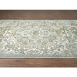 Abani Savoy Collection Area Rug - Beige/Green Vintage Design - 5'3" x 7'6" - Easy to Clean - Durable for Kids and Pets - Non-Shedding - Medium Pile - Soft Feel - for Living Room, Bedroom & Office