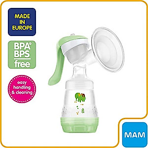 MAM Manual Breast Pump Portable Breast Pump with Easy Start Anti-Colic Baby Bottle Includes 2 Bottle Nipples 1-Count Green One Size