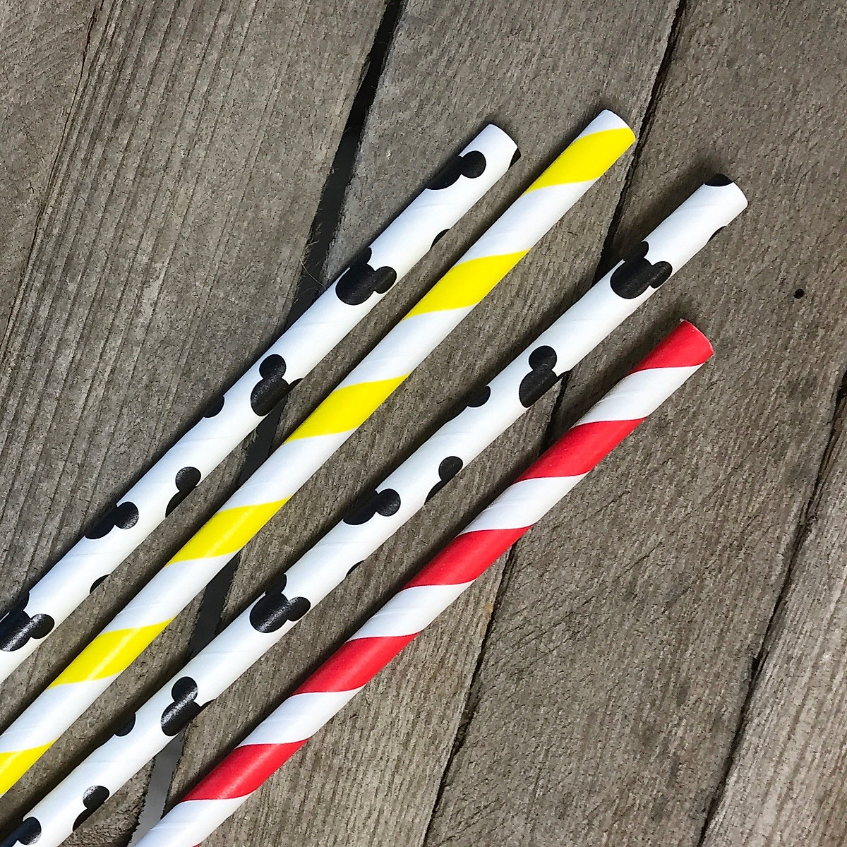 Mickey Mouse Inspired and Stripe Paper Straws - Red Black Yellow White - 100 Pack - Outside the Box Papers Brand