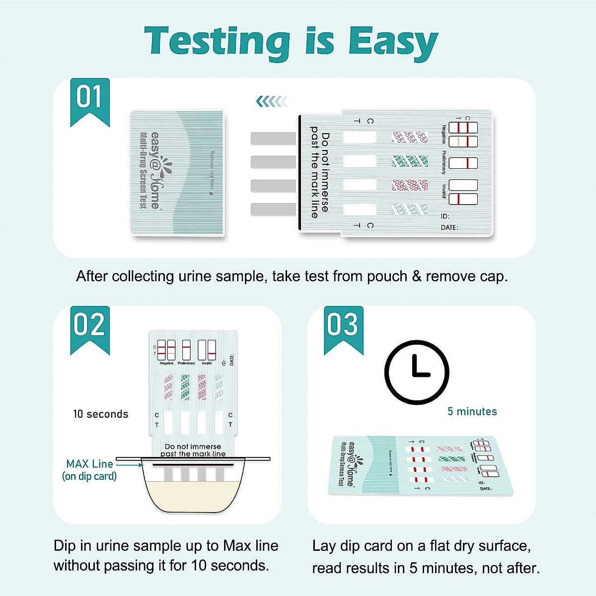 Easy@Home 25 Pack 4 Panel Instant Urine Drug Test - Cocaine (COC), Marijuana (THC), Opiates (OPI), MethAmphetamine (mAMP/MET) EDOAP#144