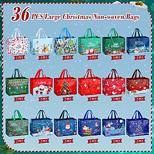 36 Pcs Christmas Tote Bags Reusable Gift Bag Large Christmas Bags with Handles Grocery Shopping Totes Gift Wrap Bags for Holiday Xmas Christmas Party Favors, 12.6'' x 9.84'' x 6.69'', 18 Styles