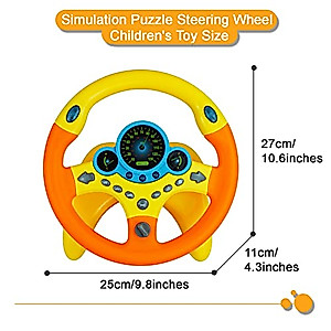 RedCrab Steering Wheel Car Driving Simulated Toy with Light and Music for Kids, Pretend Driving Seat Toys,Baby Electric Early Learning Educational Toys for Boys and Girls(Orange)